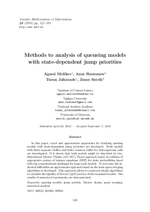 (PDF) Methods to analysis of queueing models with state-dependent jump priorities