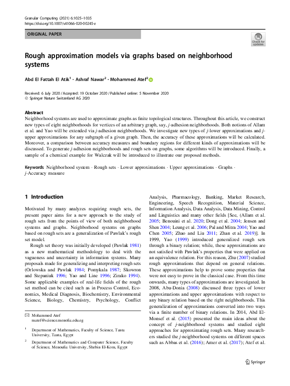 Pdf Rough Approximation Models Via Graphs Based On Neighborhood Systems