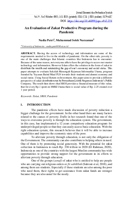 (PDF) An Evaluation of Zakat Productive Program in the Pandemic