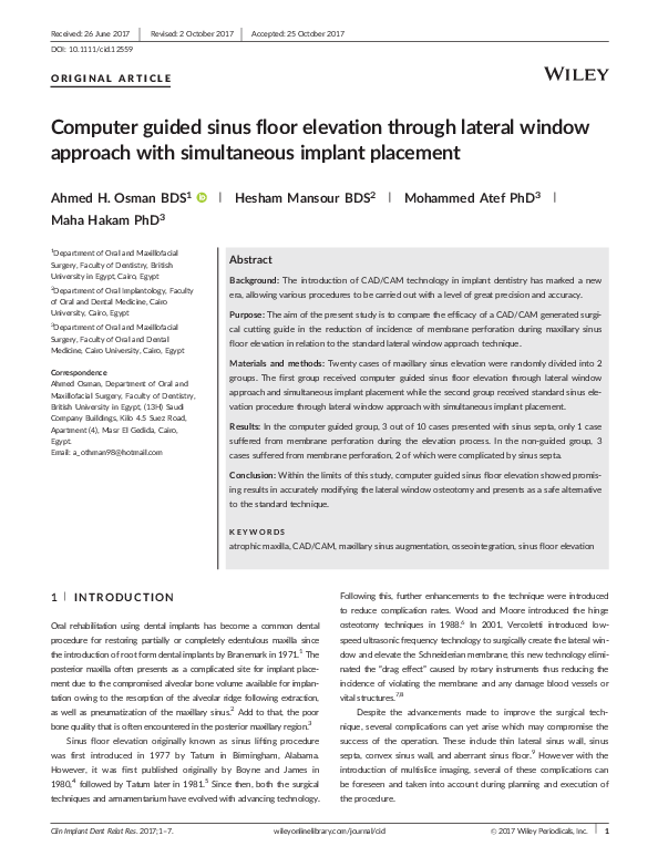 (PDF) CAD/CAM Guide Reduces Membrane Perforation Risk