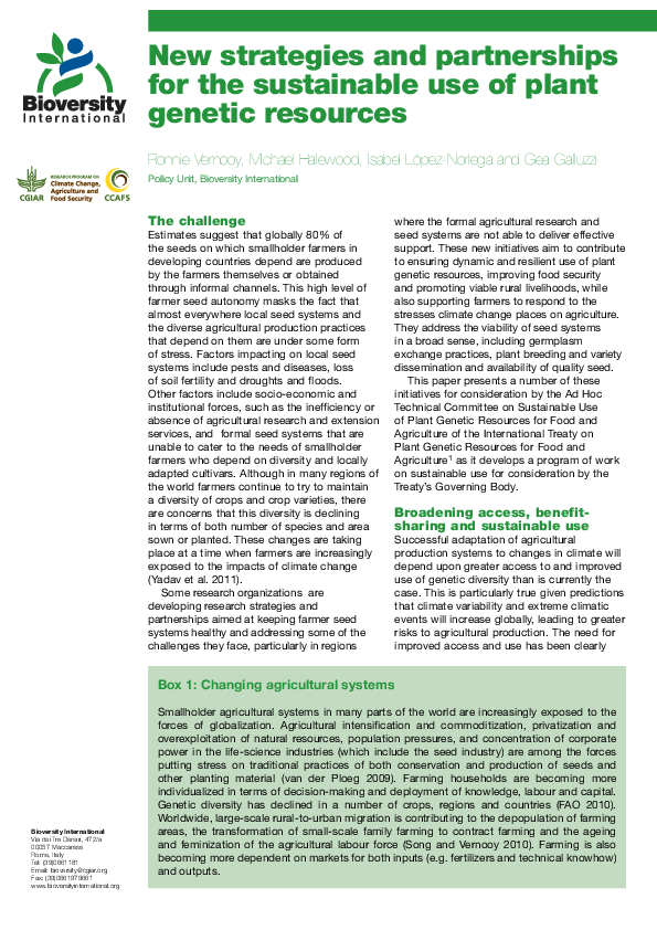 (PDF) New strategies and partnerships for the sustainable use of plant ...