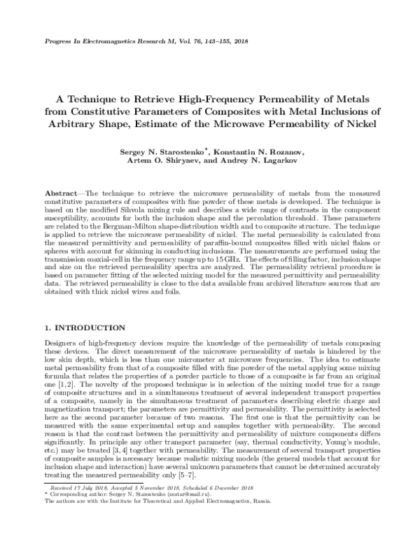(PDF) A Technique to Retrieve High-Frequency Permeability of Metals ...