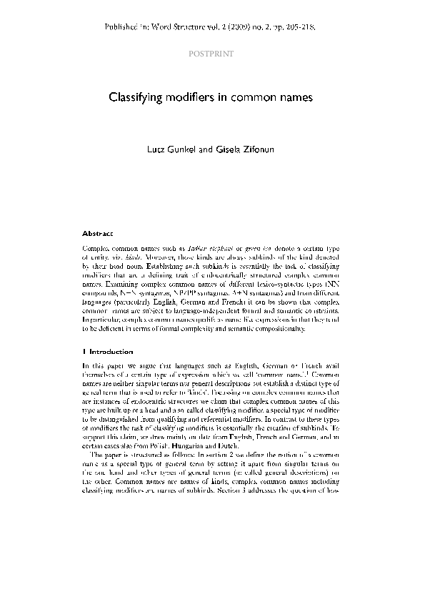 (PDF) Classifying modifiers in common names