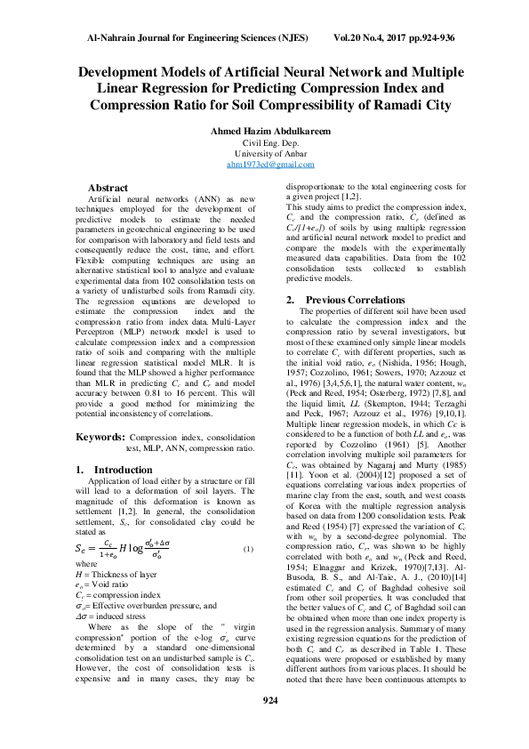 Pdf Development Models Of Artificial Neural Network And Multiple Linear Regression For