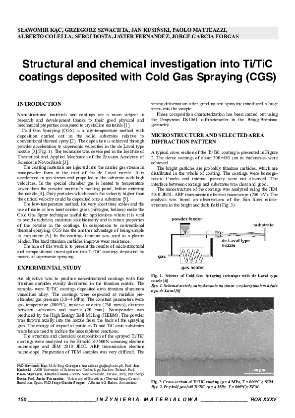 Pdf Structural And Chemical Investigation Into Ti Tic Coatings Deposited With Cold Gas