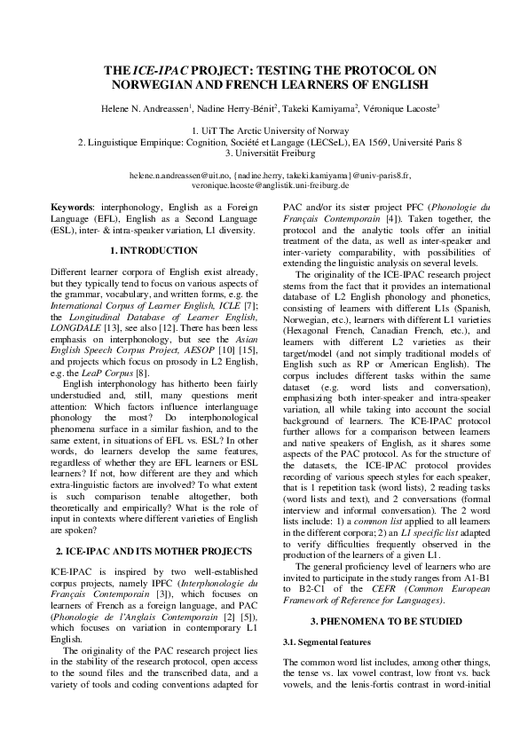 (PDF) The ICE-IPAC project: Testing the protocol on Norwegian and ...