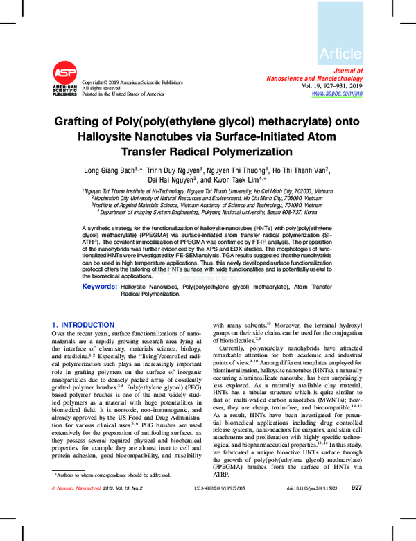 (PDF) Grafting of Poly(poly(ethylene glycol) methacrylate) onto ...
