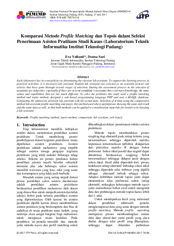 (PDF) Komparasi Metode Profile Matching dan Topsis dalam Seleksi ...