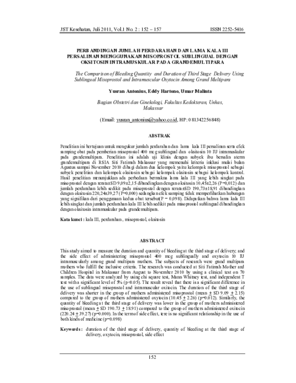 (PDF) The Comparison of Bleeding Quantity and Duration of Third Stage ...