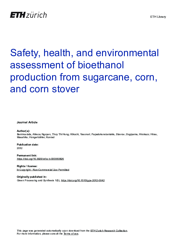 (PDF) Safety, health, and environmental assessment of bioethanol production from sugarcane, corn ...