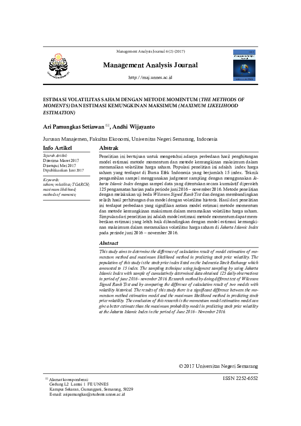 (PDF) Management Analysis Journal ESTIMASI VOLATILITAS SAHAM DENGAN METODE MOMENTUM (THE METHODS ...