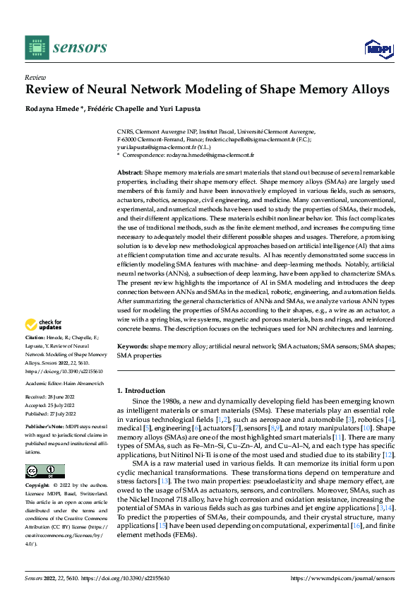 (PDF) Review of Neural Network Modeling of Shape Memory Alloys