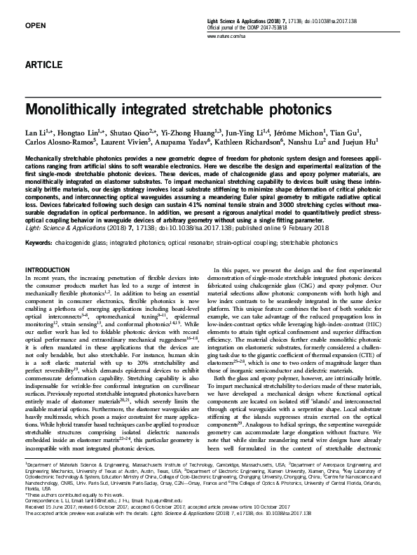 (PDF) Monolithically integrated stretchable photonics