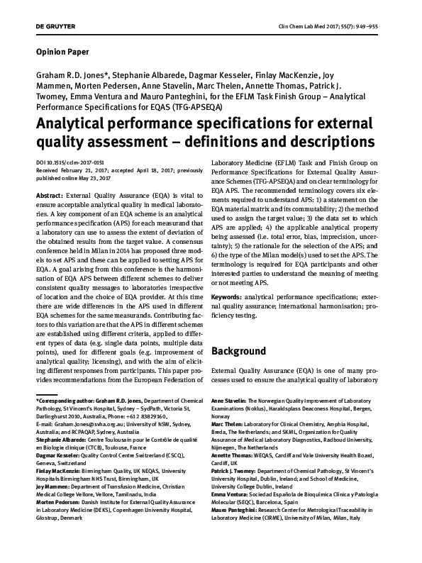 (PDF) Analytical performance specifications for external quality ...