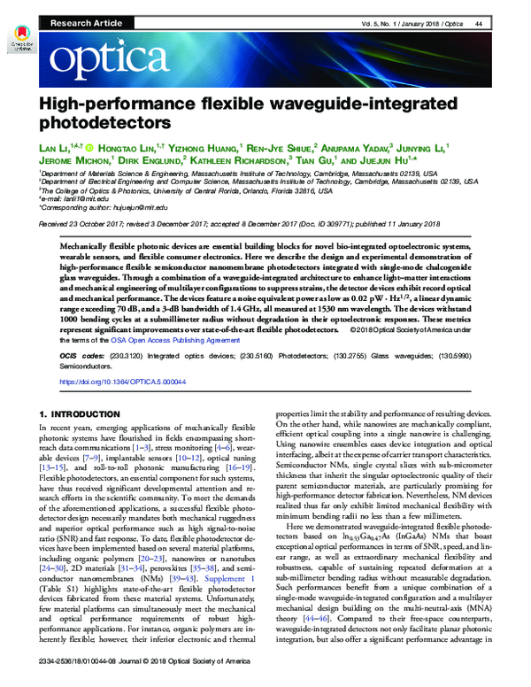 (PDF) High-performance flexible waveguide-integrated photodetectors