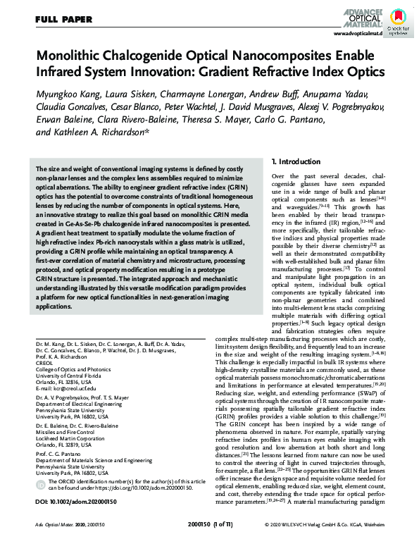 (PDF) Monolithic Chalcogenide Optical Nanocomposites Enable Infrared ...