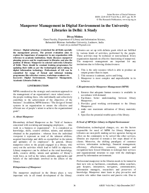 (PDF) Manpower Management in Digital Environment in the University ...