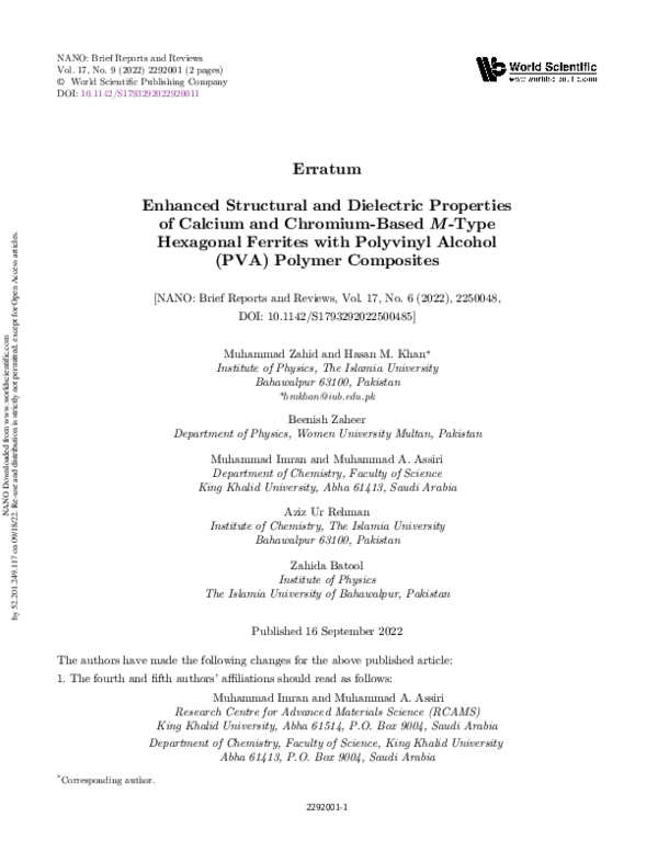 (PDF) Erratum: Enhanced Structural and Dielectric Properties of Calcium ...