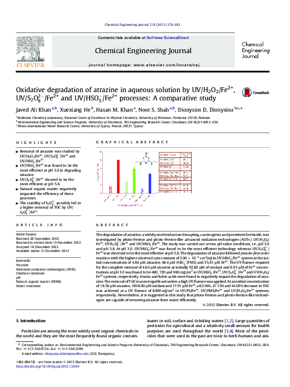 (PDF) Oxidative degradation of atrazine in aqueous solution by UV/H2O2/Fe2+, UV//Fe2+ and UV ...