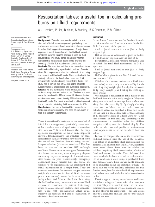 (PDF) Resuscitation tables: a useful tool in calculating pre-burns unit ...