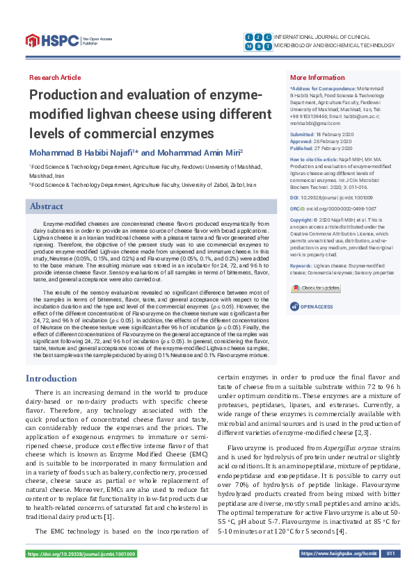 (PDF) Production and evaluation of enzyme-modified lighvan cheese using ...