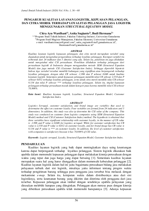 (PDF) Pengaruh Kualitas Layanan Logistik, Kepuasan Pelanggan, Dan Citra ...