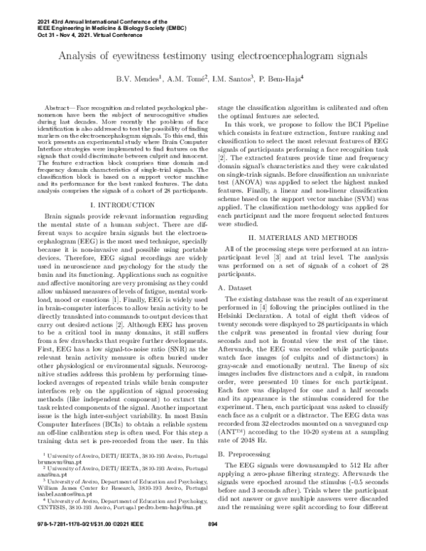 (PDF) Analysis of eyewitness testimony using electroencephalogram signals