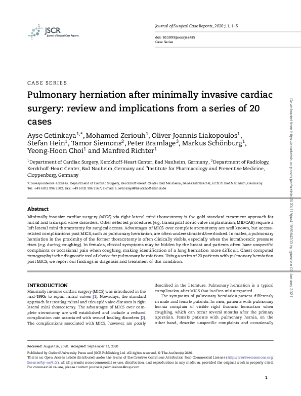 (PDF) Pulmonary herniation after minimally invasive cardiac surgery ...