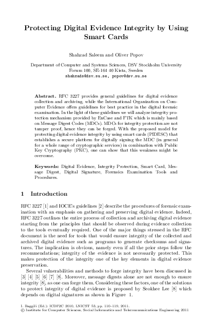 (PDF) Protecting Digital Evidence Integrity by Using Smart Cards