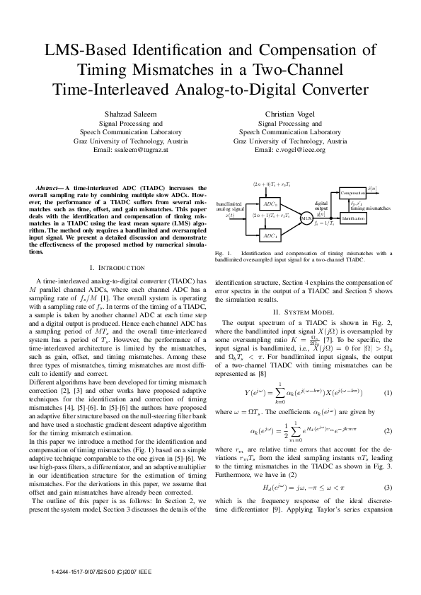 (PDF) LMS-based identification and compensation of timing mismatches in a two-channel time ...