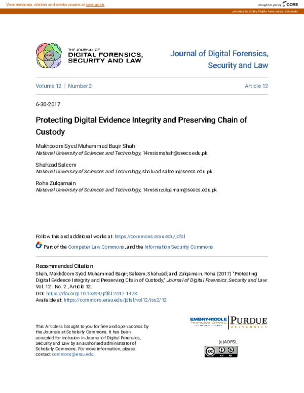 (PDF) Protecting Digital Evidence Integrity and Preserving Chain of Custody