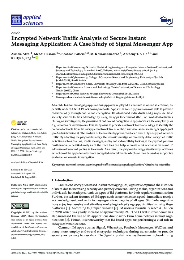 (PDF) Encrypted Network Traffic Analysis of Secure Instant Messaging ...