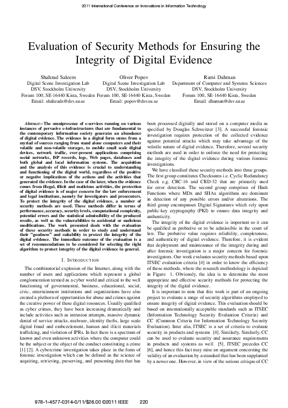 (PDF) Evaluation of security methods for ensuring the integrity of ...