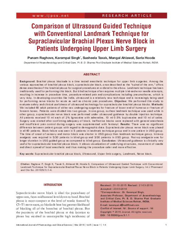 (PDF) Comparison of Ultrasound Guided Technique with Conventional ...
