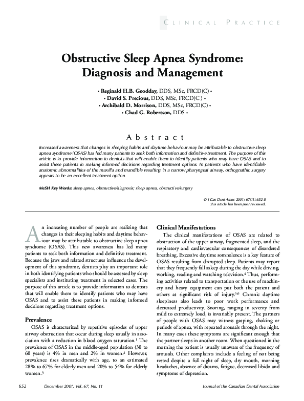 (PDF) Obstructive sleep apnea syndrome: diagnosis and management