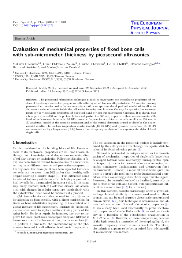 (PDF) Evaluation of mechanical properties of fixed bone cells with sub ...