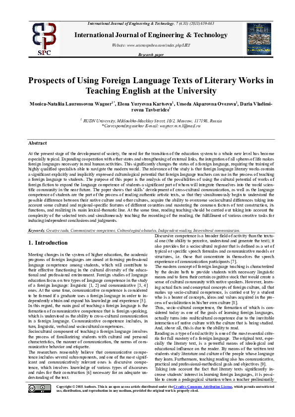 (PDF) Prospects of Using Foreign Language Texts of Literary Works in Teaching English at the ...