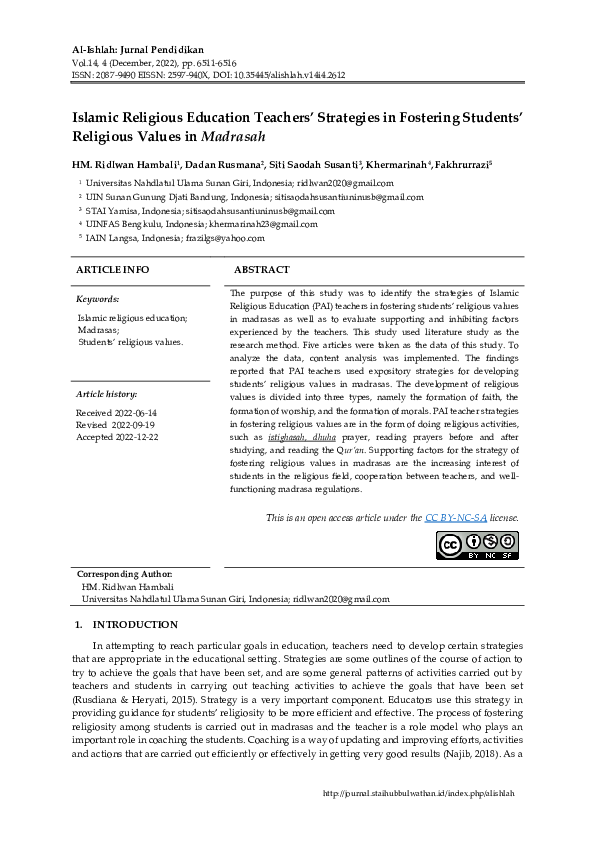 (PDF) Islamic Religious Education Teachers’ Strategies in Fostering ...