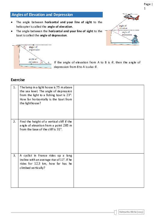 (PDF) Angles of elevation and depression