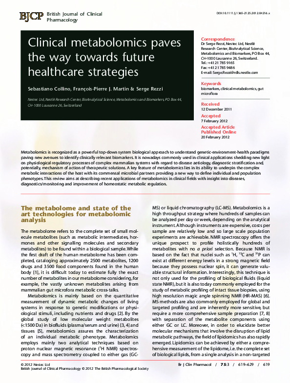 (PDF) Clinical metabolomics paves the way towards future healthcare ...