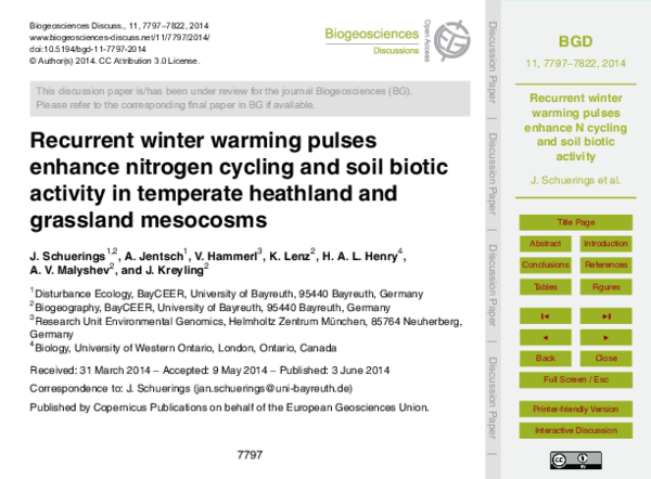 (PDF) Recurrent winter warming pulses enhance nitrogen cycling and soil ...