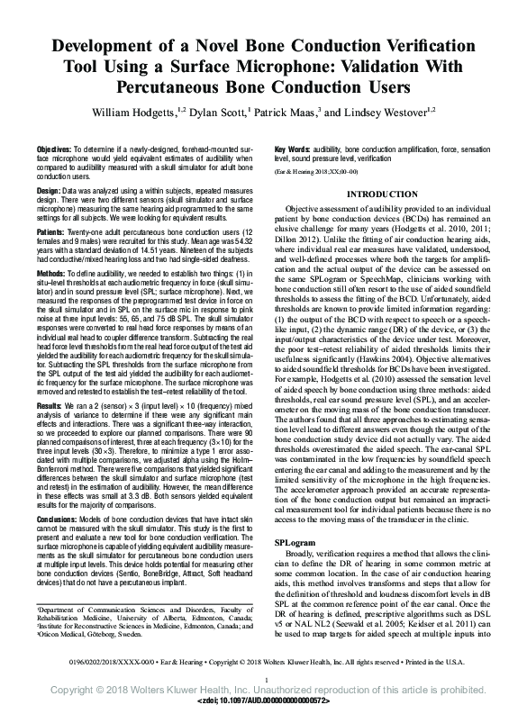 (PDF) Development of a Novel Bone Conduction Verification Tool Using a ...