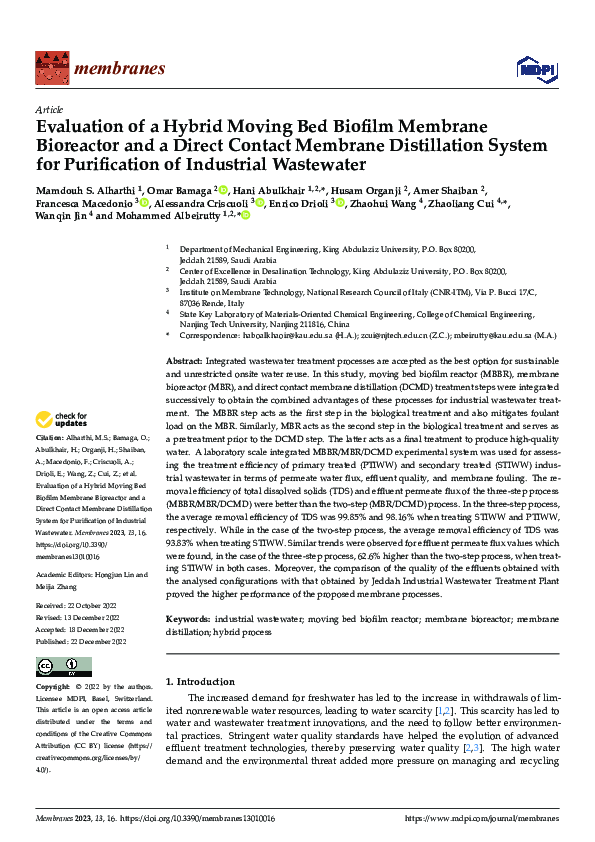 (PDF) Evaluation of a Hybrid Moving Bed Biofilm Membrane Bioreactor and a Direct Contact ...