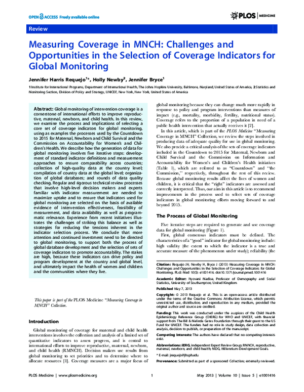 (PDF) Measuring Coverage in MNCH: Challenges and Opportunities in the ...