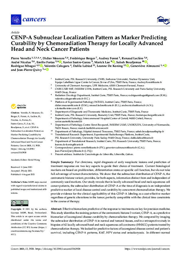 (PDF) CENP-A Subnuclear Localization Pattern as Marker Predicting ...