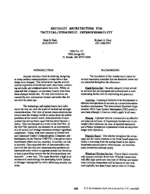 (PDF) Security architecture for tactical/strategic interoperability