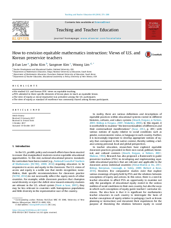 (PDF) How to envision equitable mathematics instruction: Views of U.S ...
