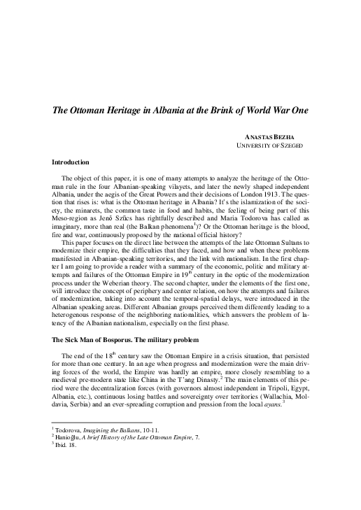 (PDF) The Ottoman Heritage in Albania at the Brink of Wor ld War One