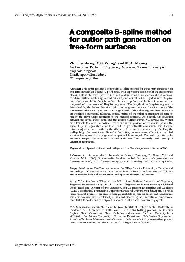 (PDF) A composite B-spline method for cutter path generation on free ...