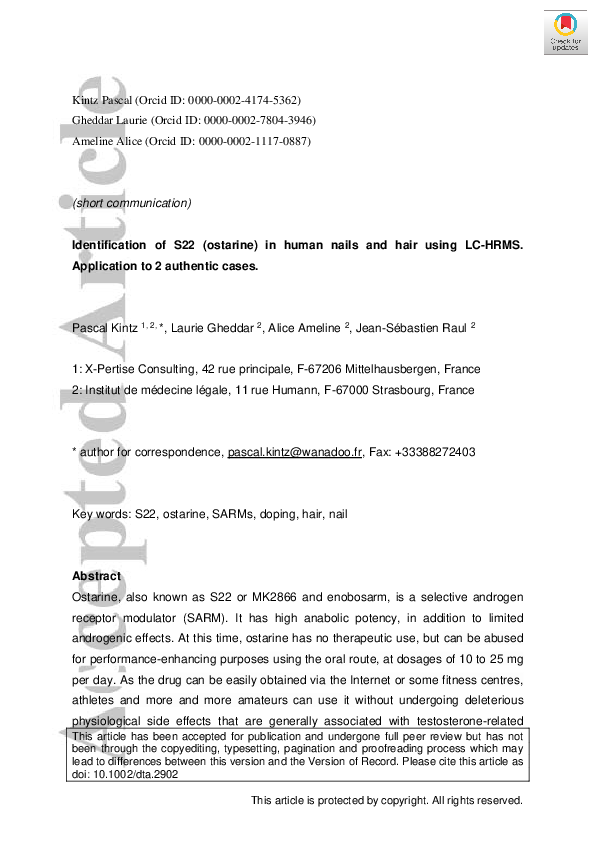 (PDF) Identification of S22 (ostarine) in human nails and hair using LC ...